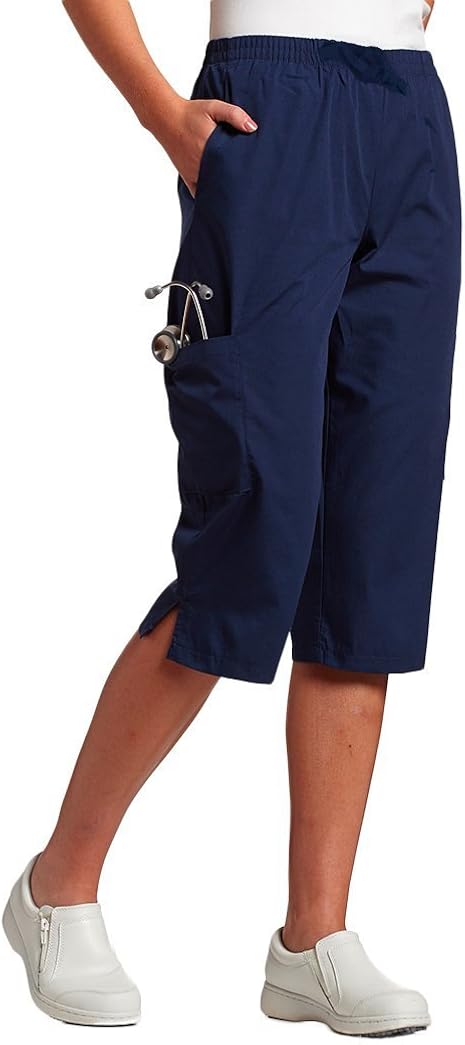 G Med Women's Elastic Waist Capri Scrub Pants With Side Pockets.(BTM ...