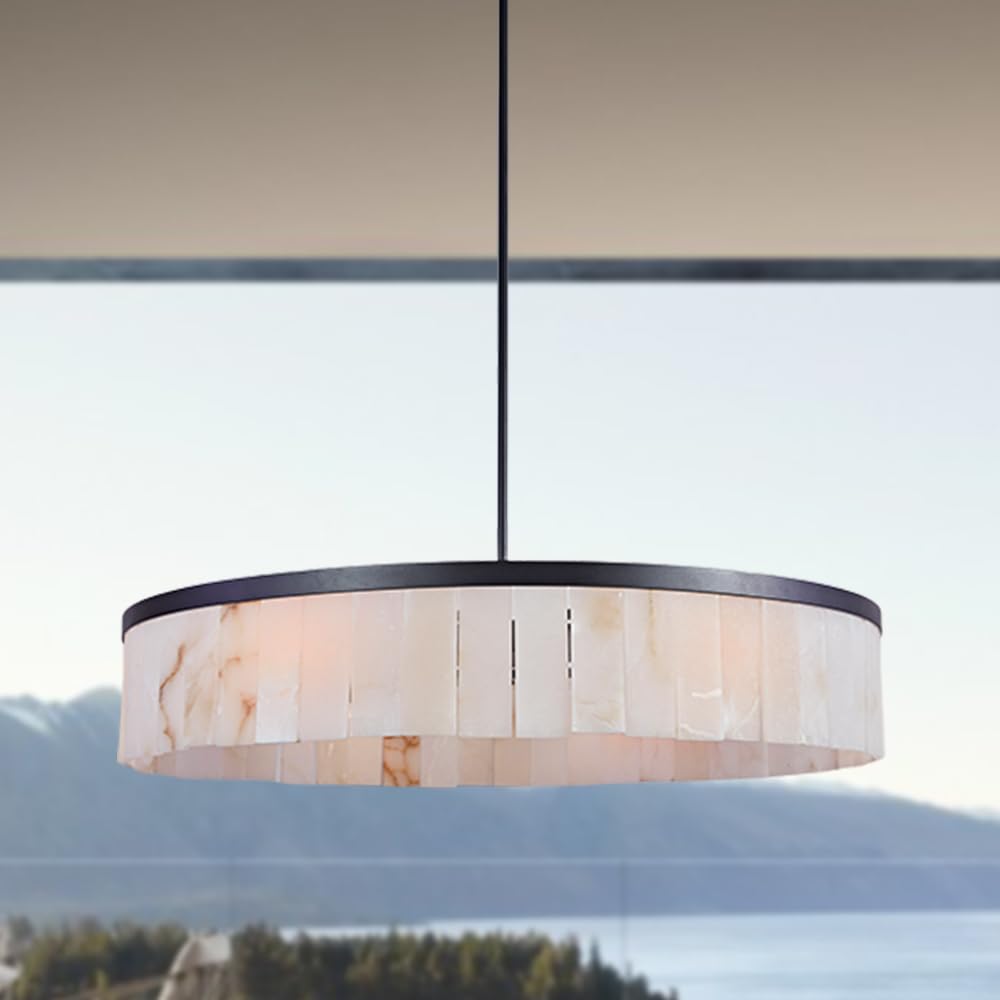 41 Inch Diam Alabaster Round Chandelier, Handmade Natural Stone Ceiling ...