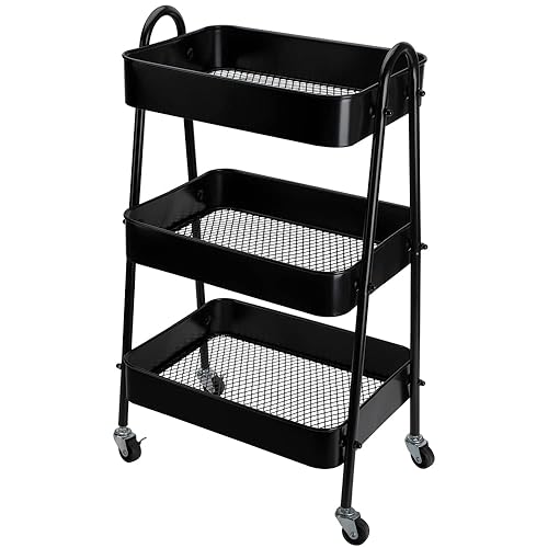 YOHKOH 3-Tier Metal Rolling Utility Cart, Storage Trolley Cart with ...