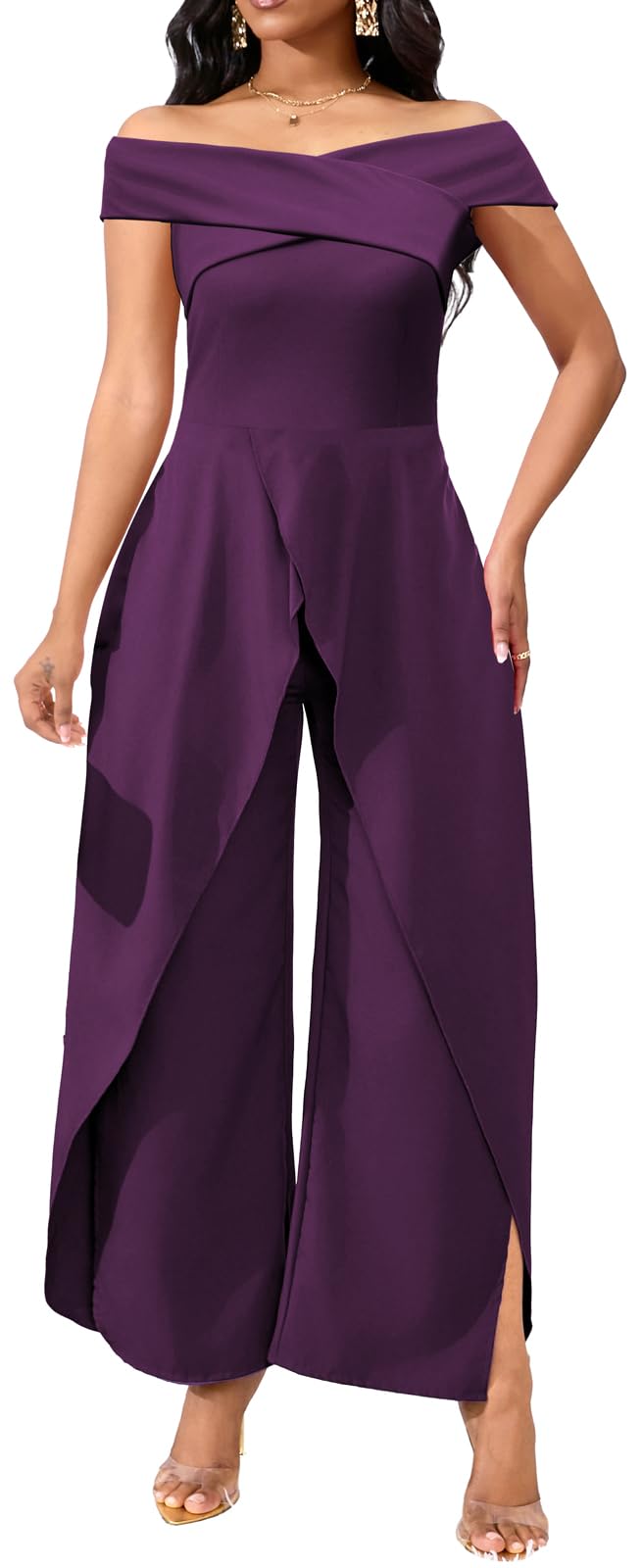 VisiChenup Casual Purple Jumpsuit for Women Sexy Long Pants Business ...