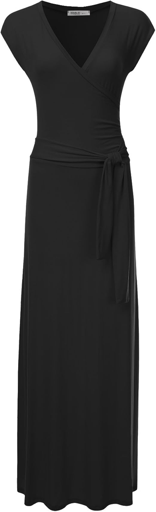 NINEXIS Women's V-Neck Cap Sleeve Waist Wrap Front Maxi Dress at Amazon ...