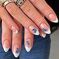 Amazon.com: RikView French Tip Press on Nails Medium Fake Nails Almond White Stick on Nails with ...