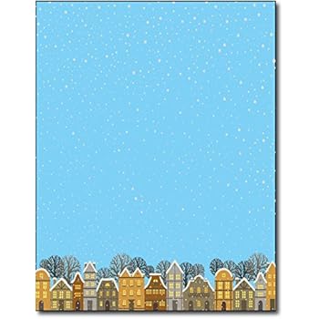 Amazon.com : Snowy Winter Village Holiday Letterhead - 80 Sheets ...