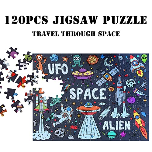 Space Alien Jigsaw Puzzle Game UFO Toys 120 Piece Puzzles for Kids ...