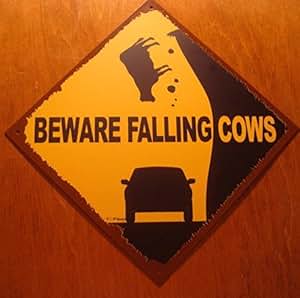 Amazon.com: Beware Falling Cows Road Sign Country Dairy Farm Cow Barn ...