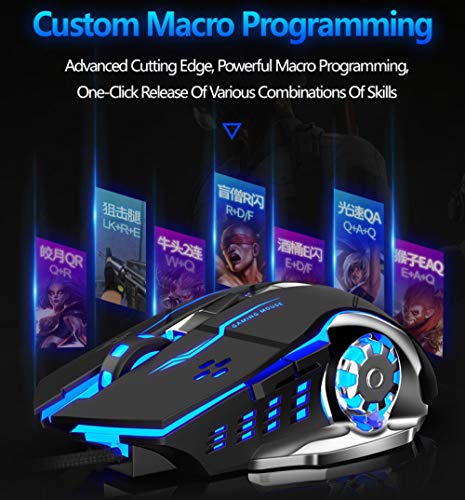Wired Gaming Mouse 6 Programmable Buttons Ergonomic Mice Colorful LED ...