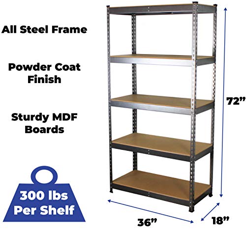 MonsterRax Modular Garage Shelving - 5 Tier Storage Shelves, Tall Metal ...