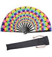 Amazon.com: Leehome Large Rave Folding Hand Fan for Women/Men,Chinese/Japanese with Bamboo and ...
