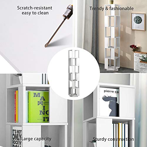 QIHANG-US 6 Tier Wooden Bookcase Corner Tall Book Shelf Modern 360 ...