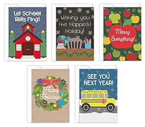 Amazon.com : Teacher Christmas Cards- 5 Pack Teacher Holiday Greeting ...