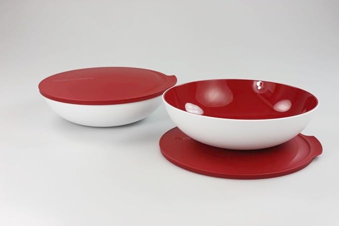 TUPPERWARE Allegra 1,5 L rot-weiß (2) Schüssel Schale servieren ...
