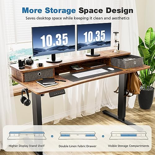DUMOS 48 Inch Electric Standing Desk with Double Drawers Height ...