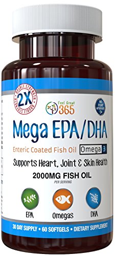 Buy Double Strength Mega EPA + DHA Omega-3 Enteric Fish Oil by Feel Great 365-2000 MG with E ...