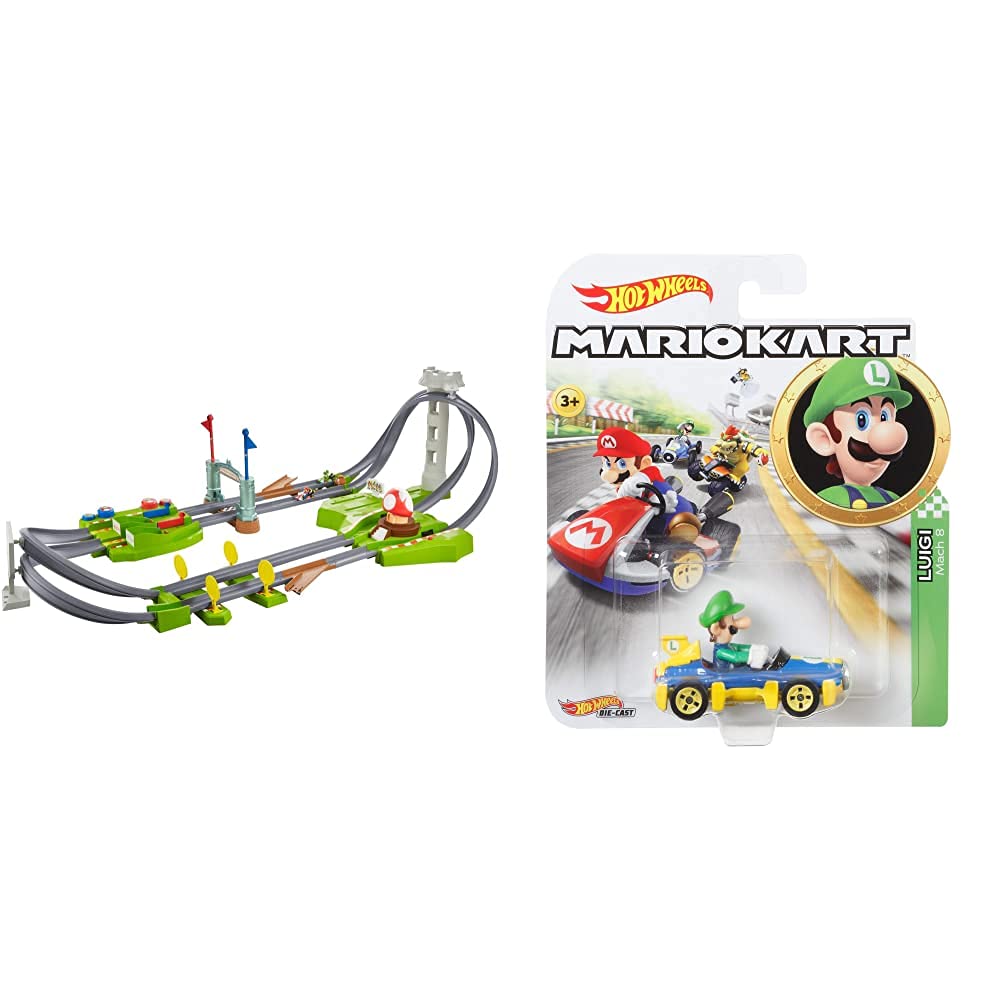 Buy Hot Wheels Mario Kart Circuit Track Set & GBG27 Mario Kart 1:64 Die ...