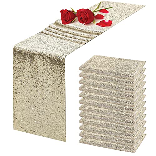 TCBESTO Champagne Sequin Table Runner 12" x 72" Pack of 12 Glitter Table Runner Metallic Sparkle ...