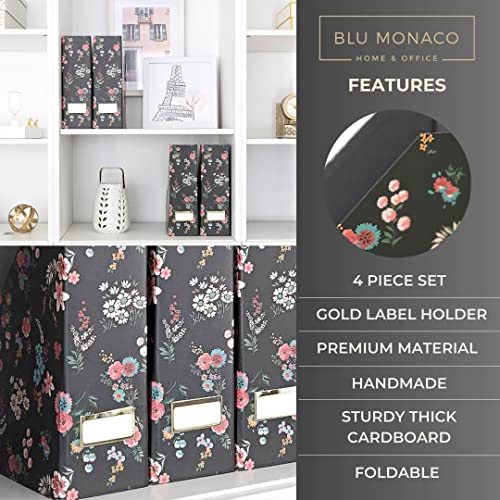 BLU MONACO Set of 4 Foldable Magazine File Boxes with Black Floral ...