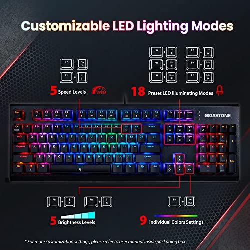 Gigastone GK-12 Mechanical Keyboard, Tactile Brown Switch, RGB LED ...