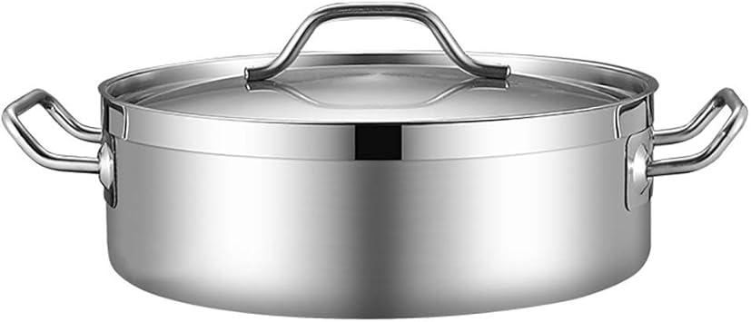 Heavy 16 Stainless Steel Shallow Casserole Pan with Lid,with Glass Lid ...