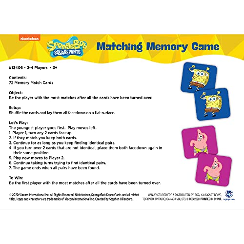 TCG Toys Spongebob Squarepants - Memory Matching Card Game - Featuring ...