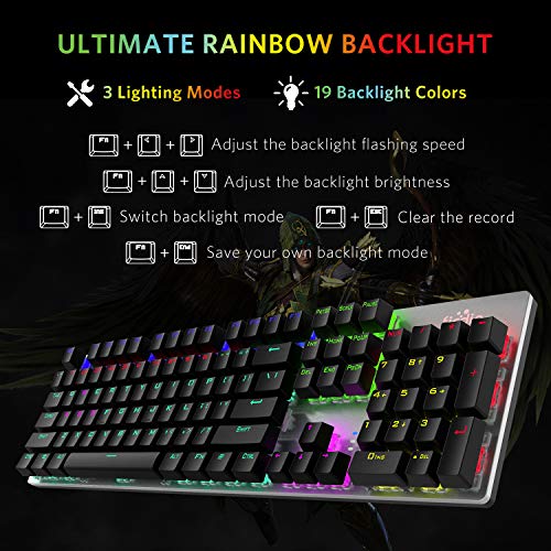 Fiodio Mechanical Gaming Keyboard, Fantastic LED Rainbow Backlit Wired ...