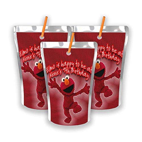 Amazon.com: 12 Personalized Elmo Birthday Party Juice Pouch Labels ...