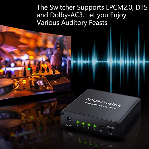 eSynic 3 Port Toslink Switch Digital Optical Audio Switcher 3X1 with IR ...