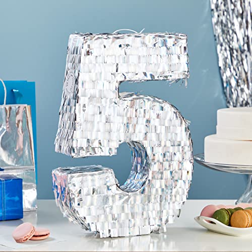 Small Silver Foil Number 5 Pinata for Kids 5th Birthday Party ...