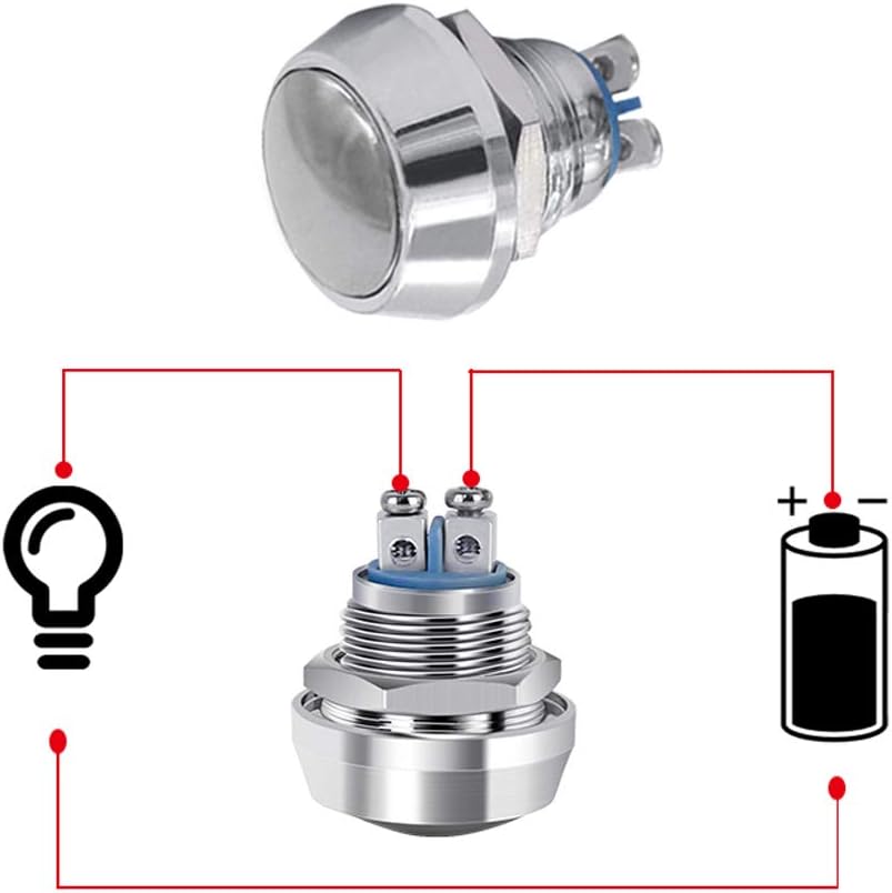 QitinDasen 10Pcs Premium 12mm Metal Momentary Push Button Switch, 2 Pin ...