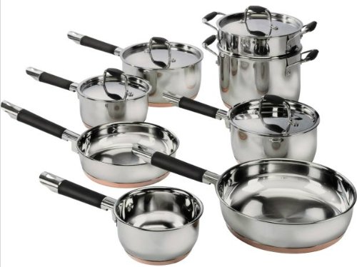 Cookworks Signature 8 Piece Copper Base Pan Set (1 x milk pan 14cm,3 x ...