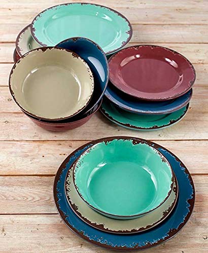 Rustic Melamine Dinnerware-Set-Plastic Farmhouse-Plates and-Bowls - 12 ...