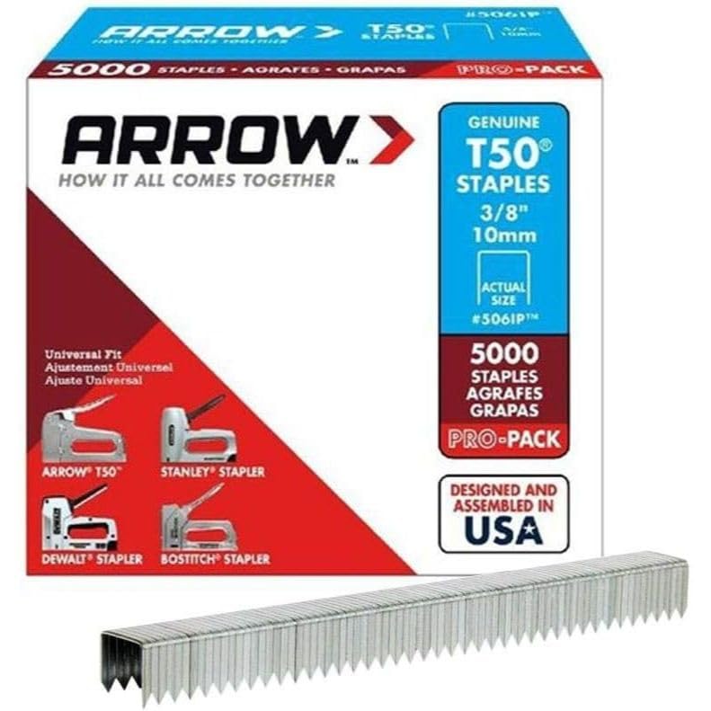Arrow Fastener 506IP T50 3/8" Flat Crown Heavy Duty Steel Staples | 2 ...