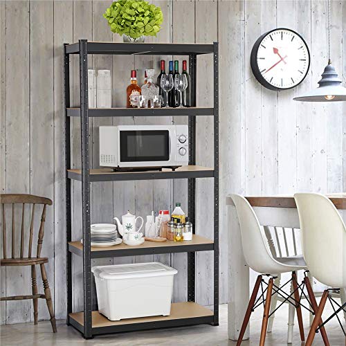 Yaheetech Black 5-Shelf Steel Shelving Unit Storage Rack Adjustable ...