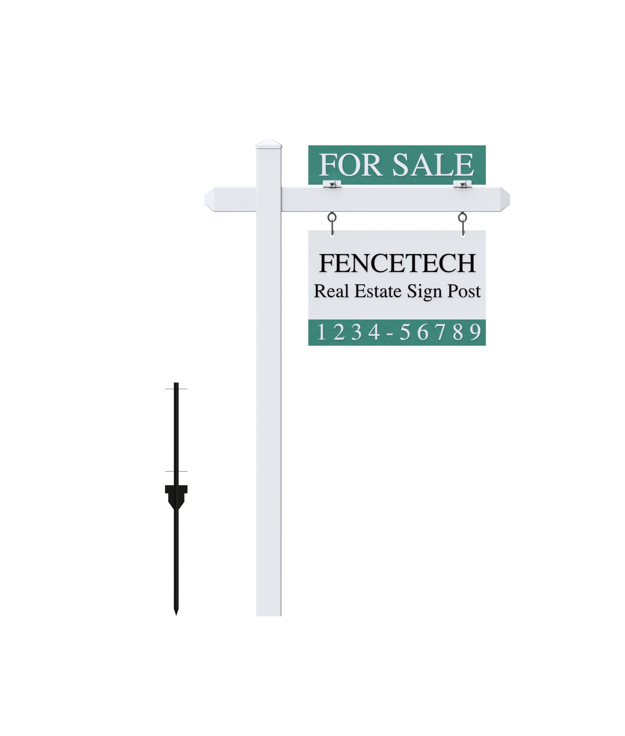 FENCETECH 4.7ft Vinyl PVC Real Estate Sign Post, Realtor Yard Sign Post ...