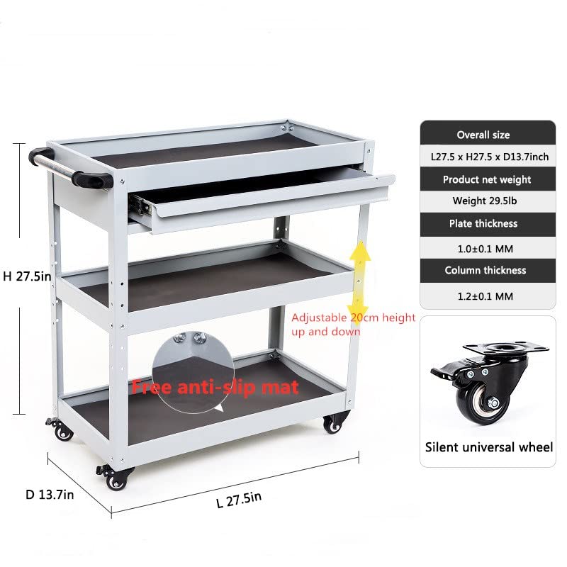 MYOYAY 3 Tier Tool Cart - Tool Cart with Wheels and Utility Drawers up to 450lb Load 3 Tier ...
