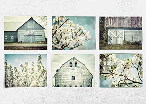 Amazon.com: Shabby Chic Blue Barns and Florals Farmhouse Wall Decor Set ...