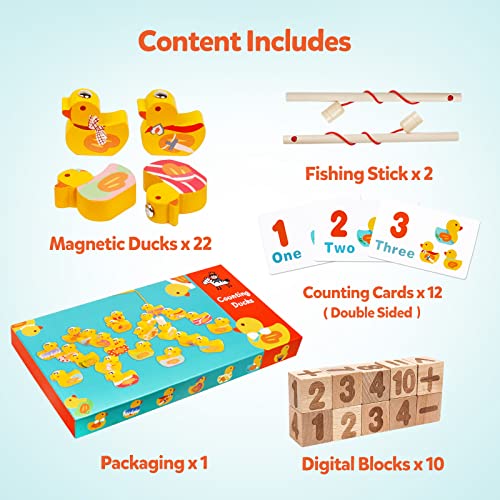 Montessori Wooden Counting Duck Magnetic Fishing Game Early Educational ...