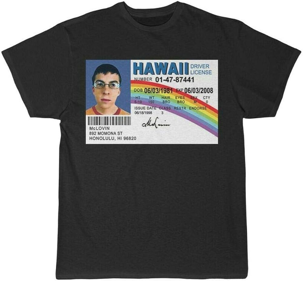 Xiayu McLovin Hawaii Drivers License Short Sleeve Tee: Amazon.co.uk ...