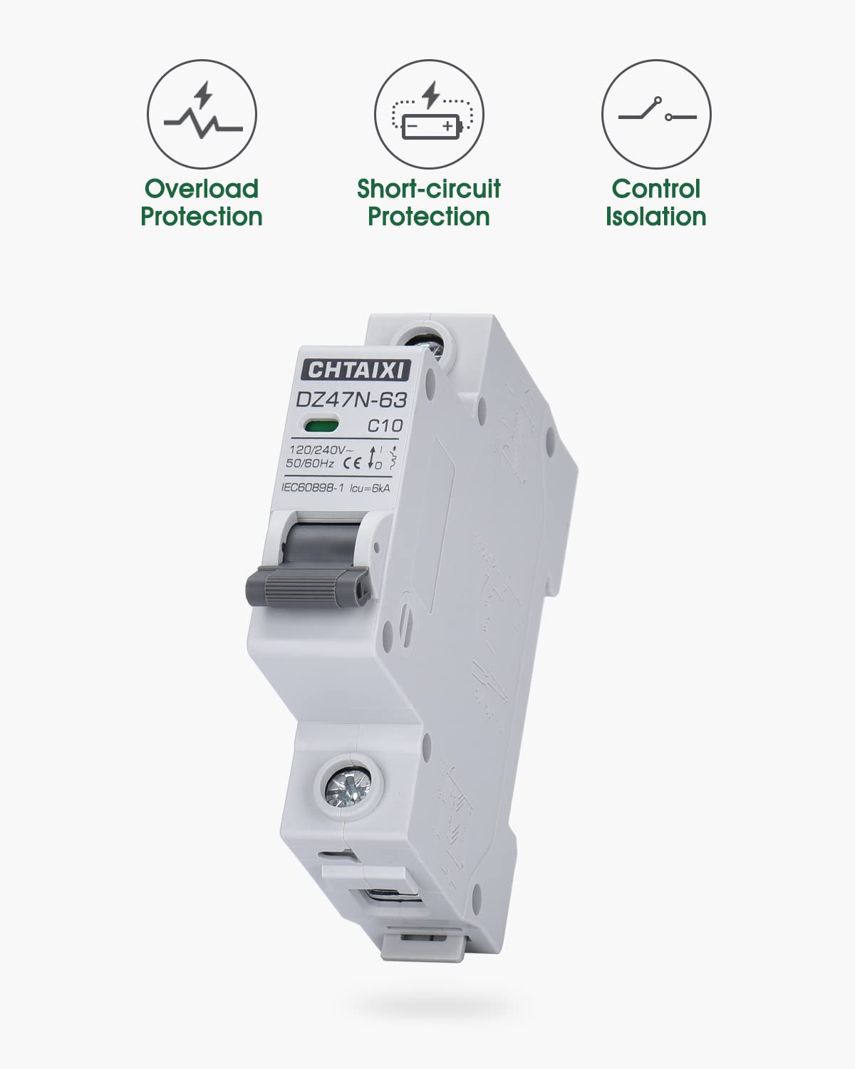 Mua AC Miniature Circuit Breaker, 10 Amp 120V/240V 1 Pole DIN Rail ...
