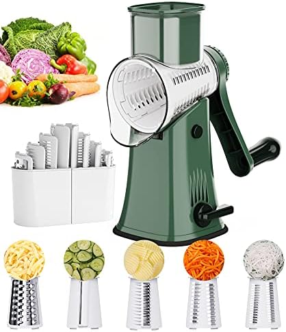 Ourokhome Rotary Cheese Grater Shredder - 5 Blade Drum Vegetable Slicer ...