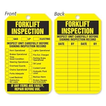 Forklift Inspection Record Tag, 10 pt PF Cardstock , 25 Tags / Pack, 3. ...