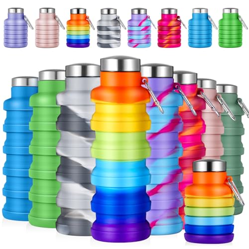 Lallisa 8 Pcs Collapsible Water Bottles Bulk Reusable Silicone Foldable Water Bottles 17 oz ...