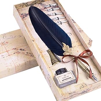 Amazon.com: Premium Feather Quill Pen & Ink Set by Qulam w/Fancy Holder ...