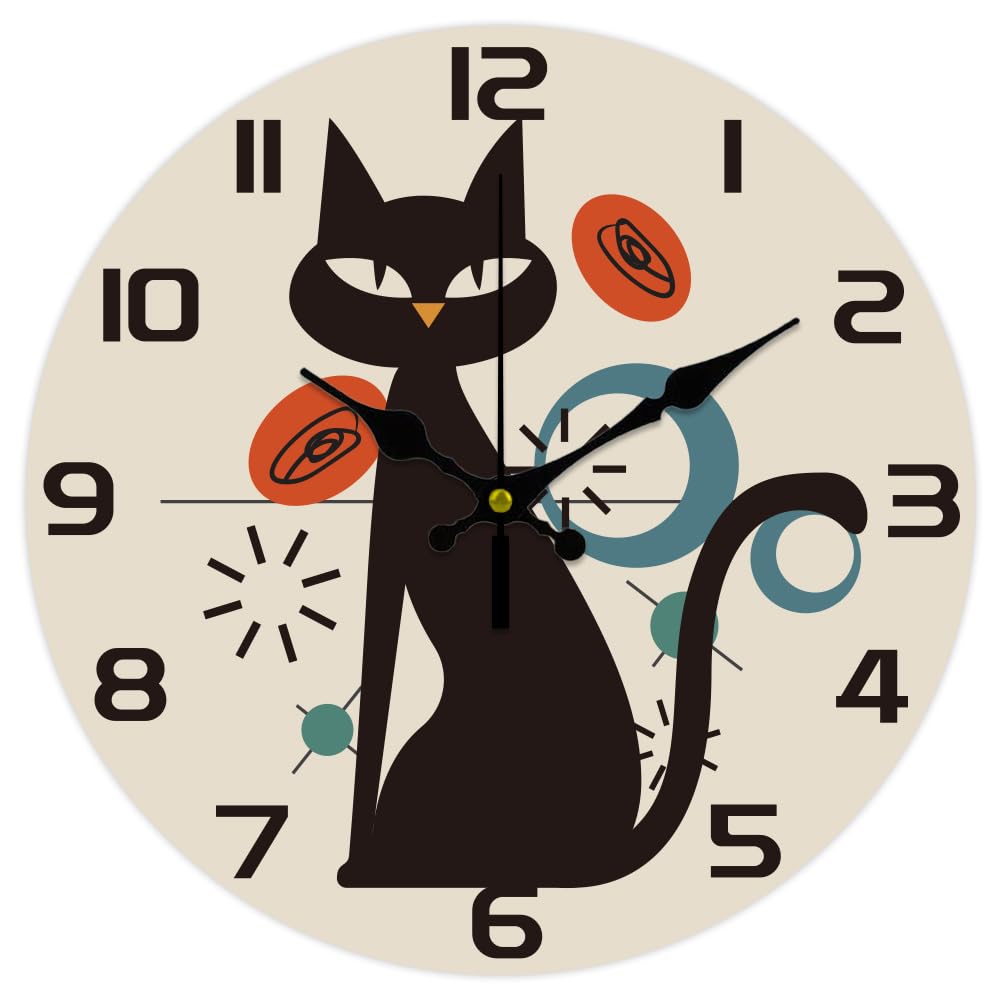 CHGCRAFT Cool Cat Wall Clock 12 Inch Battery Operated Silent Non ...