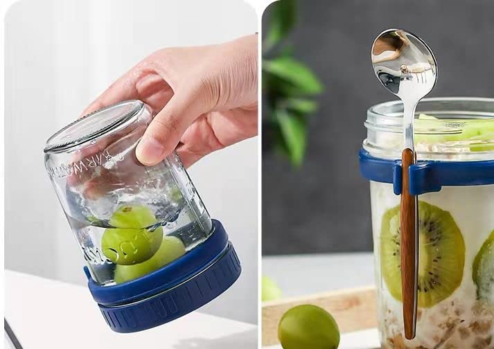 Xigugo Overnight Oats Container with Lid and Spoon, Overnight Oats Jars, 16 oz Cereal, Milk ...