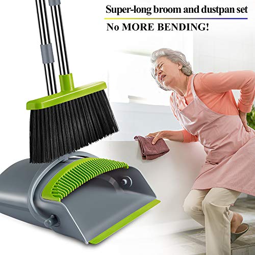 Been5le Extendable Broom and Dustpan Set, Self-Cleaning with Dust Pan Teeth, Long Handle Broom ...