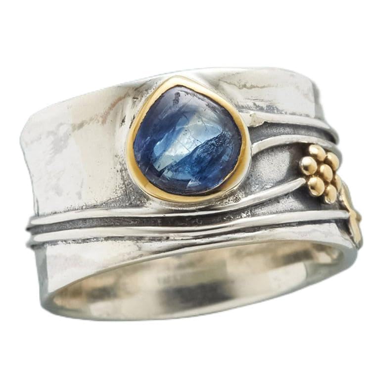 Mnyixsi Vintage Silver Blue Moonstone Ring 925 Sterling Silver Retro ...