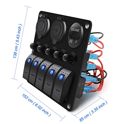 FXC Waterproof Marine Boat Rocker Switch Panel 5 Gang with 3.1A Dual ...