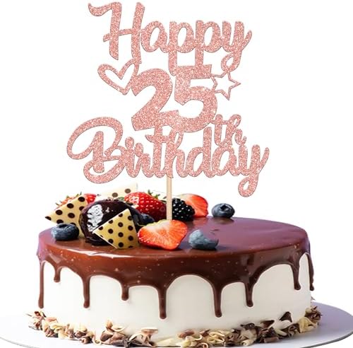 1 Pack Happy 25th Birthday Cake Topper Glitter Heart Star 25 Fabulous ...