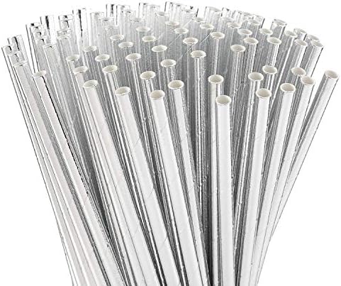 ALINK Metallic Silver Paper Straws, Biodegradable Disposable Party ...