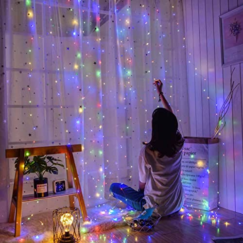 Pooqla Curtain Lights 300 LED, 8 Lighting Modes Multicolor Window ...